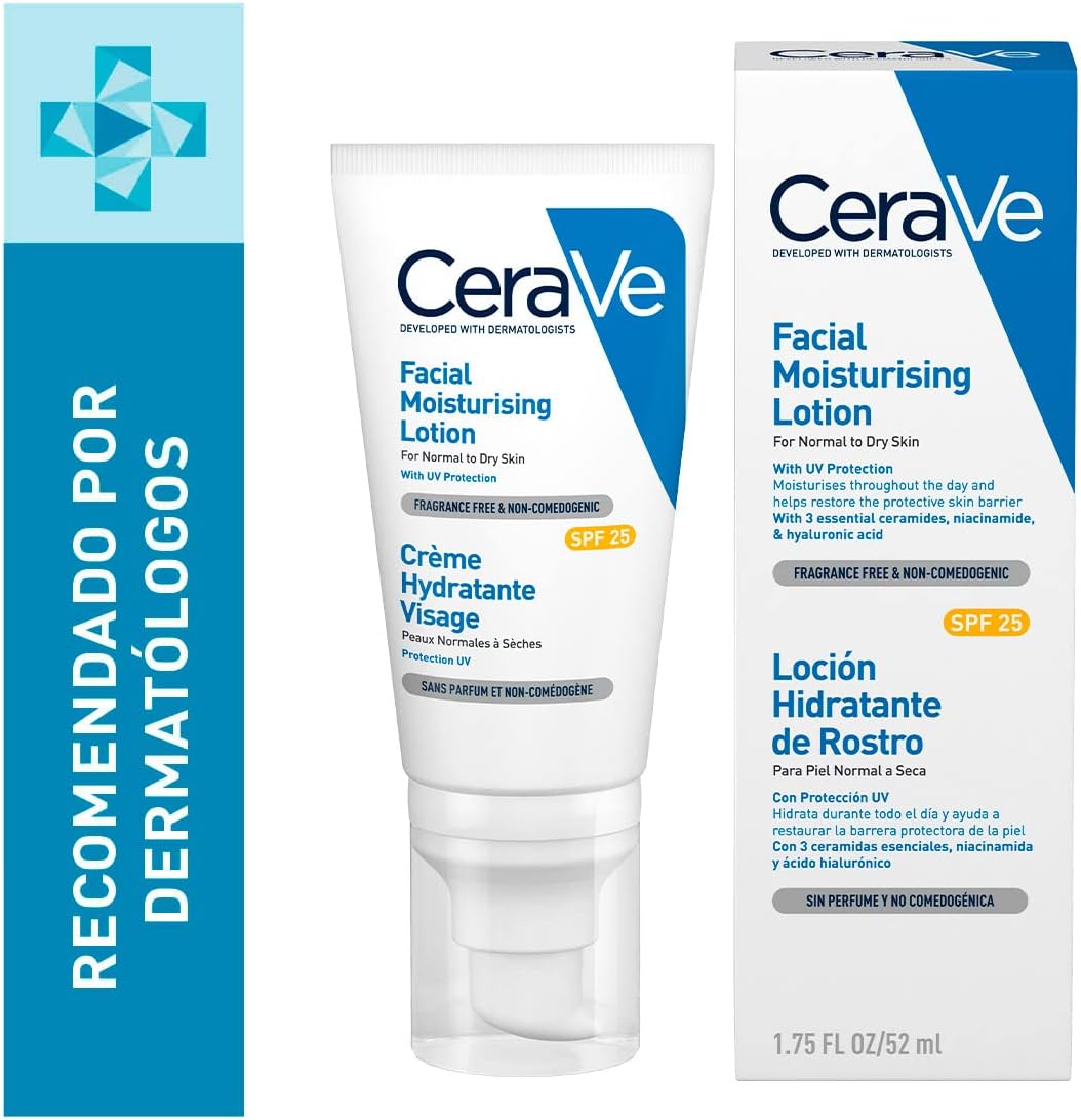 CERAVE Loción Hidratante Facial FPS 25, para piel Normal a Seca, 52ml ...